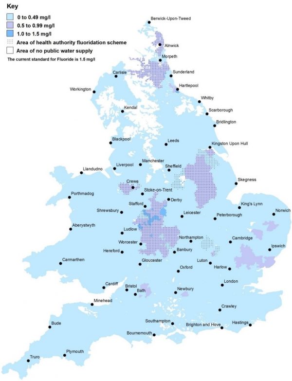 Areas of the UK with Fluoride added to Drinking and Tap Water ...